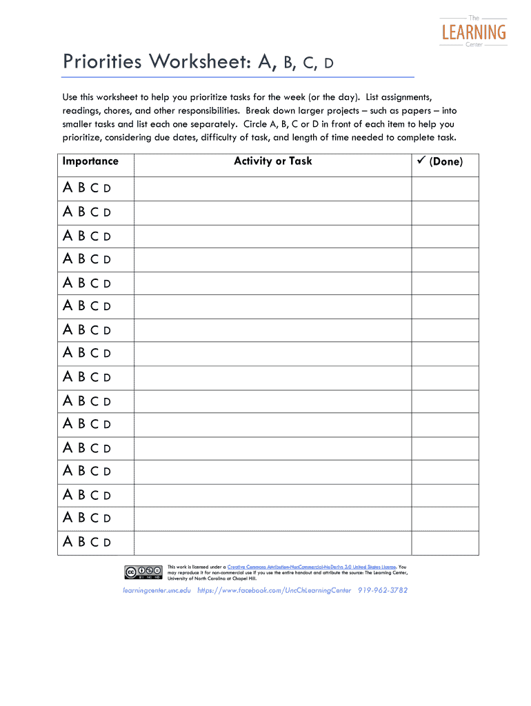 Fillable Online Priorities Worksheet: A, B, C, D Fax Email Print ...