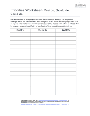 Fillable Online Priorities Worksheet: Must do, Should do, Fax Email ...