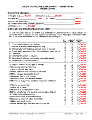 Fillable Online CHILD BEHAVIOUR QUESTIONNAIRE - Teacher Version Fax ...