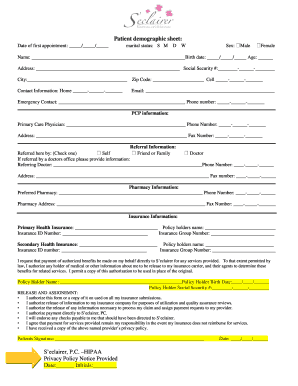 Fillable Online Patient demographic sheet: Fax Email Print - pdfFiller