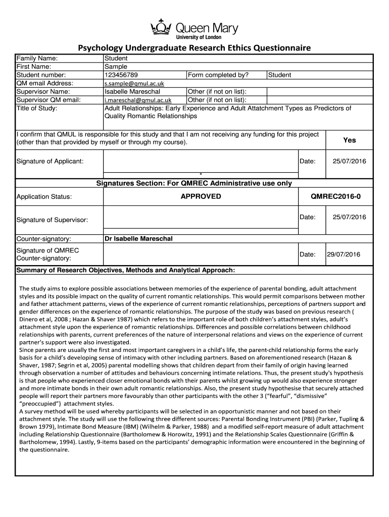 Fillable Online Psychology Undergraduate Research Ethics Questionnaire ...