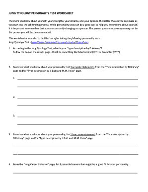 Fillable Online JUNG TYPOLOGY PERSONALITY TEST WORKSHEET Fax Email ...