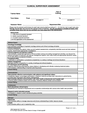 Fillable Online CLINICAL SUPERVISOR ASSESSMENT Fax Email Print - pdfFiller