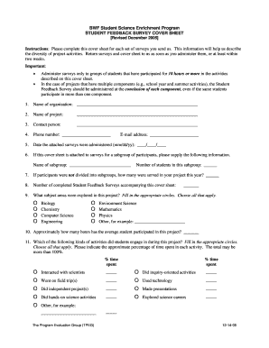 Fillable Online STUDENT FEEDBACK SURVEY COVER SHEET Fax Email Print ...
