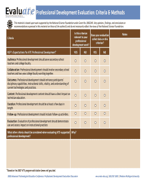 Fillable Online Professional Development Evaluation: Criteria & Methods ...