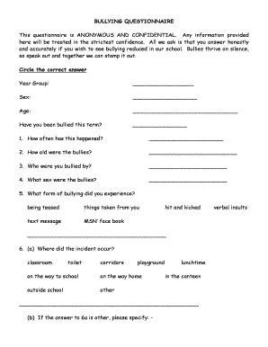 Fillable Online BULLYING QUESTIONNAIRE Fax Email Print - pdfFiller