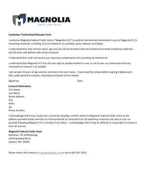 Fillable Online Customer Testimonial Release Form Fax Email Print ...