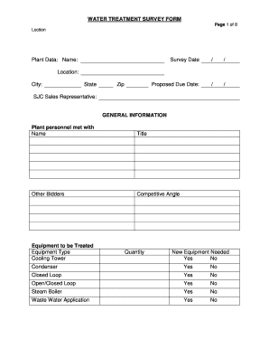 Fillable Online WATER TREATMENT SURVEY FORM Fax Email Print - pdfFiller
