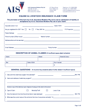Fillable Online EQUINE & LIVESTOCK INSURANCE CLAIM FORM Fax Email Print ...