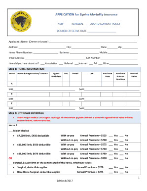 Fillable Online APPLICATION for Equine Mortality Insurance Fax Email ...