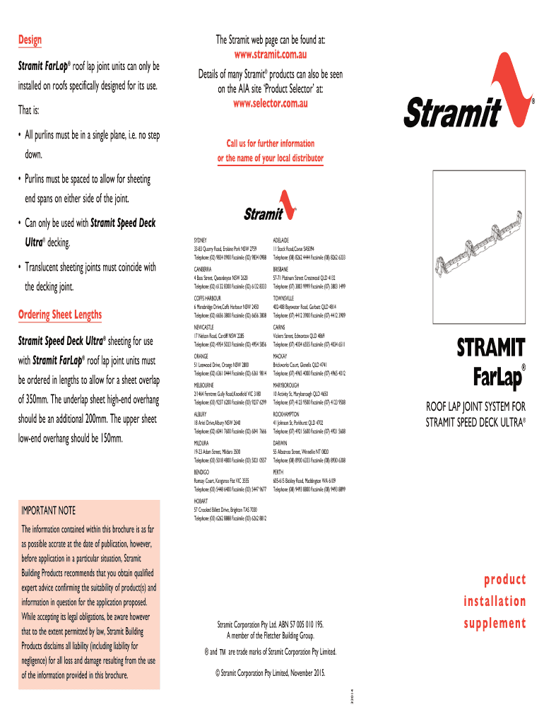 Fillable Online Stramit FarLap roof lap joint units can only be Fax Email Print - pdfFiller