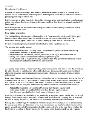 Fillable Online Deciphering Food Labels Fax Email Print - pdfFiller