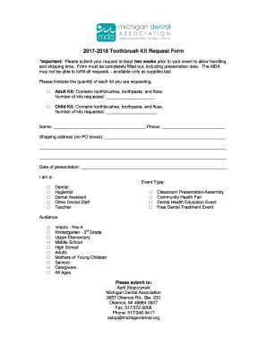 Fillable Online 2017-2018 Toothbrush Kit Request Form Fax Email Print ...