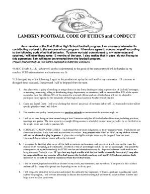 Fillable Online LAMBKIN FOOTBALL CODE OF ETHICS and CONDUCT Fax Email ...
