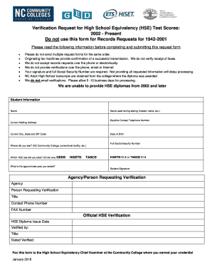 Fillable Online Verification Request for High School Equivalency (HSE ...