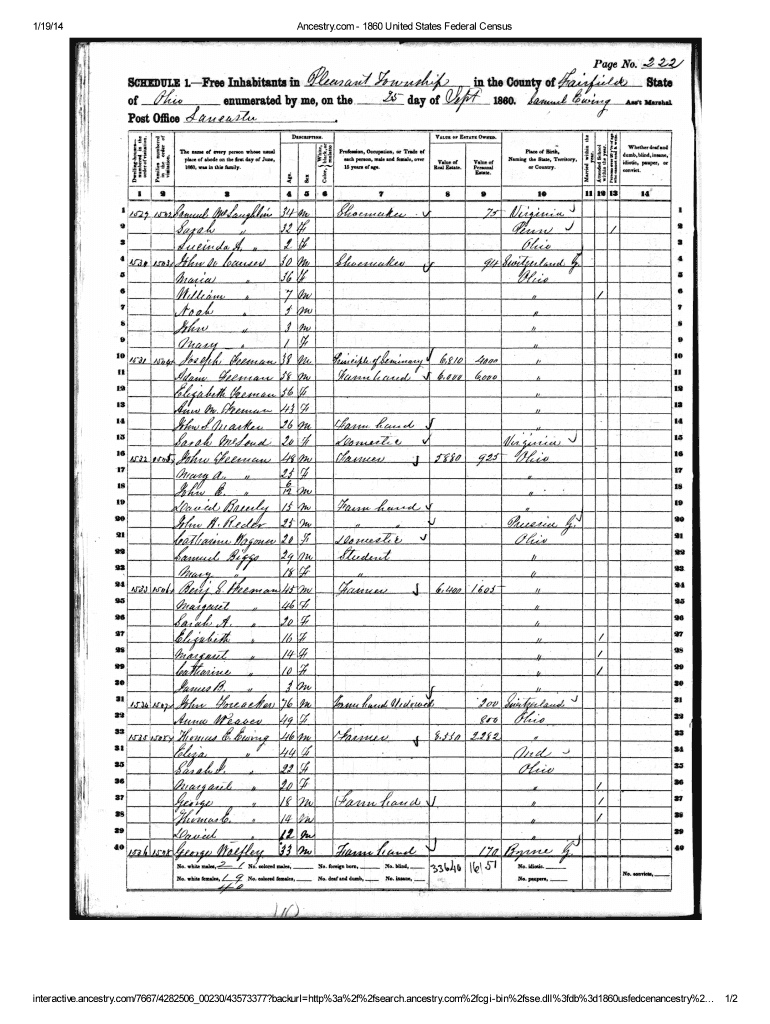 Fillable Online com - 1860 United States Federal Census Fax Email Print ...