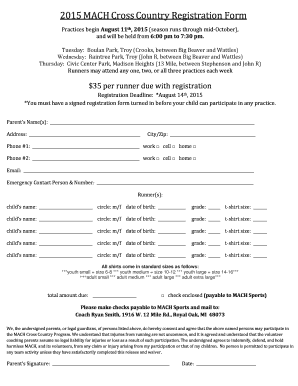 Fillable Online 2015 MACH Cross Country Registration Form Fax Email ...
