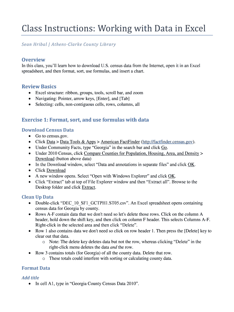 Fillable Online Class Instructions: Working with Data in Excel Fax ...