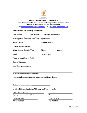 Fillable Online AUTO NOTICE OF LOSS FORM Fax Email Print - pdfFiller