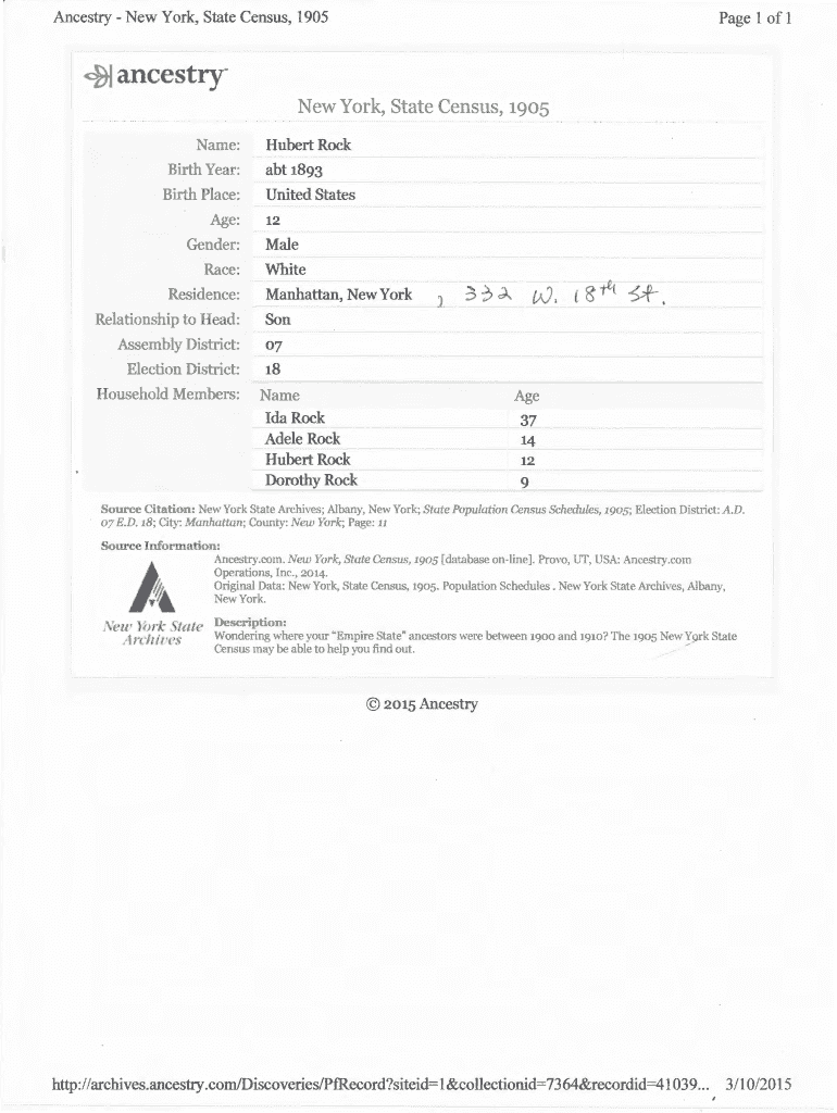 Fillable Online Ancestry - New York, State Census, 1905 Fax Email Print ...