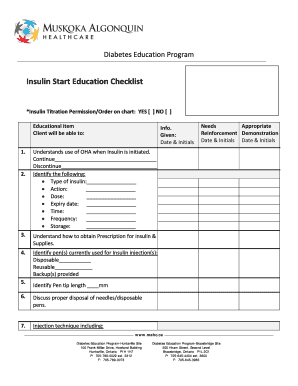 Fillable Online Insulin Start Education Checklist Fax Email Print ...