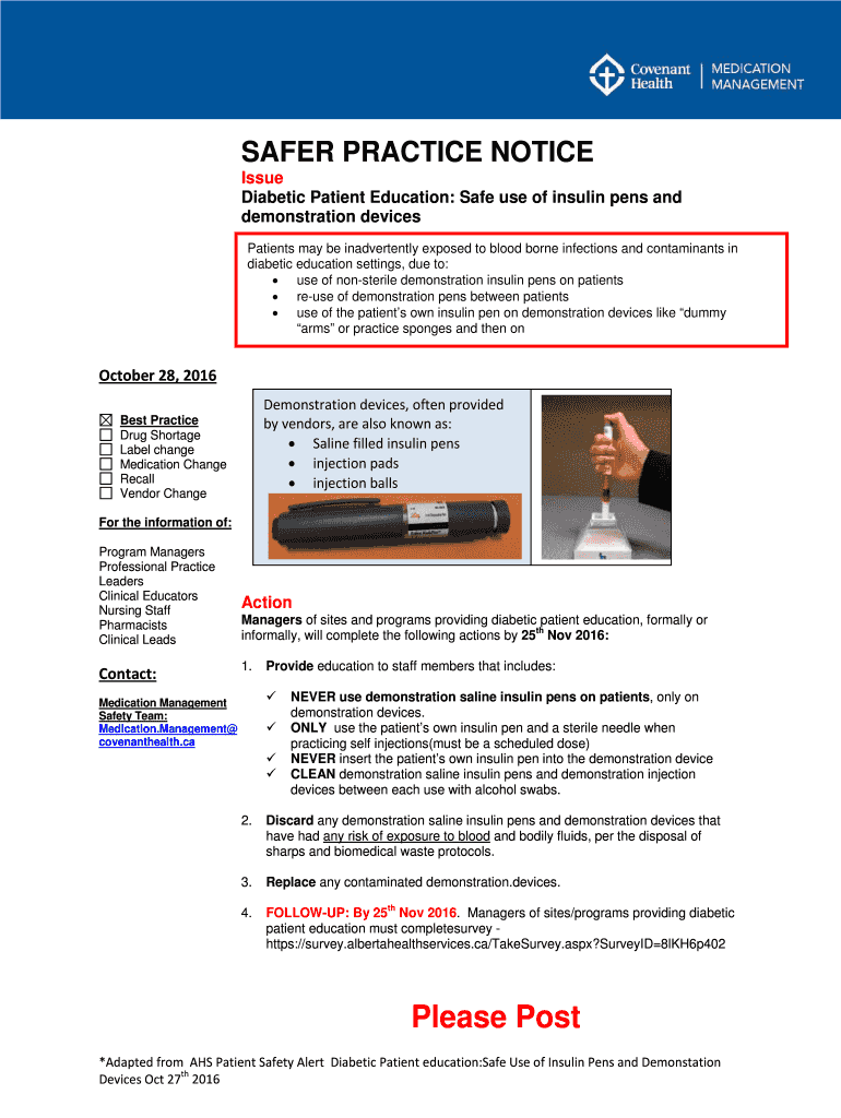 Fillable Online Diabetic Patient Education: Safe use of insulin pens ...