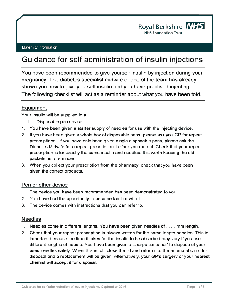 Fillable Online Guidance for self administration of insulin injections ...