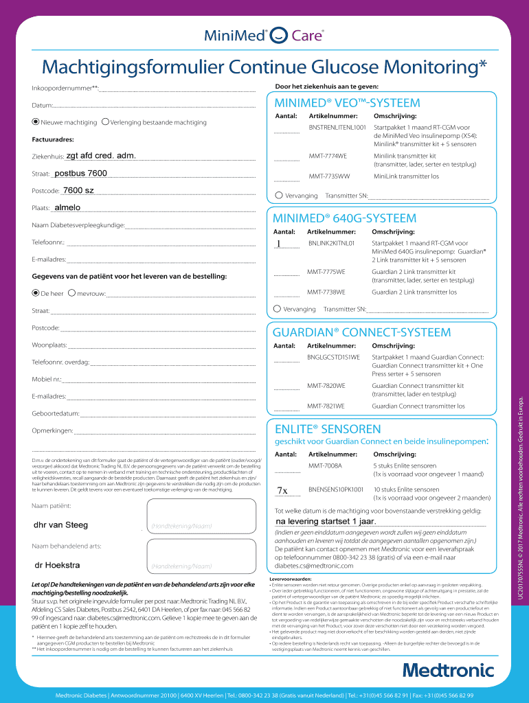 Fillable Online Machtigingsformulier Continue Glucose Monitoring* Fax Email Print - pdfFiller