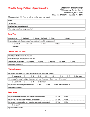Fillable Online Insulin Pump Patient Questionnaire Fax Email Print ...