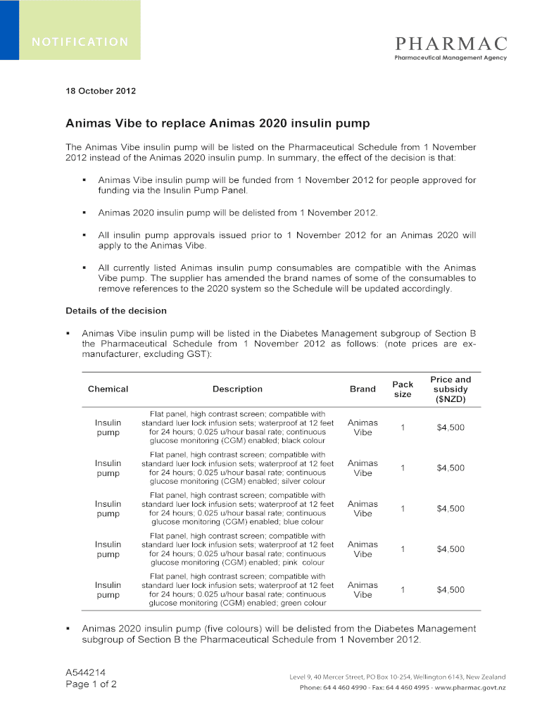 Fillable Online Animas Vibe to replace Animas 2020 insulin pump Fax ...