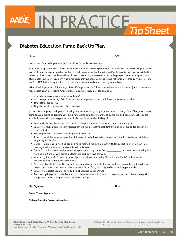 Fillable Online Diabetes Education Pump Back Up Plan Fax Email Print ...