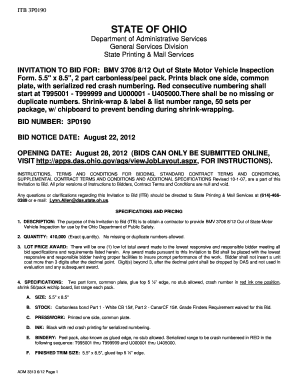 Fillable Online INVITATION TO BID FOR: BMV 3706 8/12 Out of State Motor ...