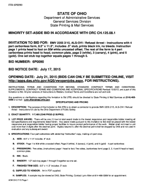 Fillable Online INVITATION TO BID FOR: BMV 2255 2/15, ALS-OVI / Refusal ...