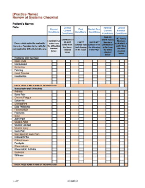 Fillable Online Review of Systems Checklist Fax Email Print - pdfFiller