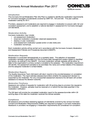 Fillable Online The Connexis Annual Moderation Plan (the Plan) is ...