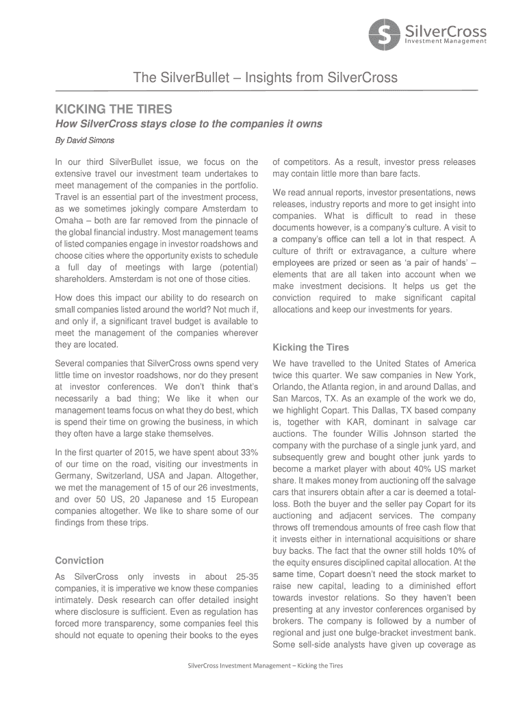 Fillable Online The SilverBullet Insights from SilverCross Fax Email Print - pdfFiller