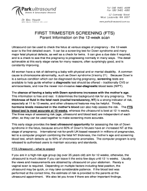 Fillable Online FIRST TRIMESTER SCREENING (FTS) Fax Email Print - pdfFiller