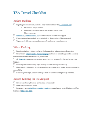 Fillable Online TSA Travel Checklist Fax Email Print - pdfFiller