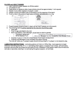 Fillable Online PLAYER and ADULT PASSES Fax Email Print - pdfFiller
