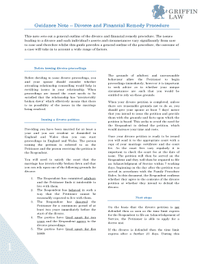 Fillable Online Guidance Note Divorce and Financial Remedy Procedure ...