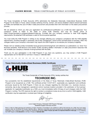 Fillable Online requirements, the attached HUB certificate is valid for ...