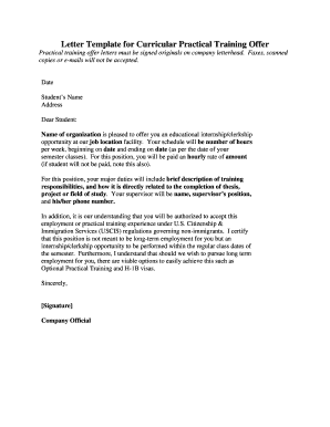 Fillable Online Letter Template for Curricular Practical Training Offer ...