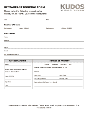 Fillable Online RESTAURANT BOOKING FORM Fax Email Print - pdfFiller