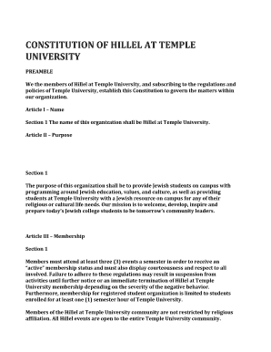 Fillable Online CONSTITUTION OF HILLEL AT TEMPLE Fax Email Print ...