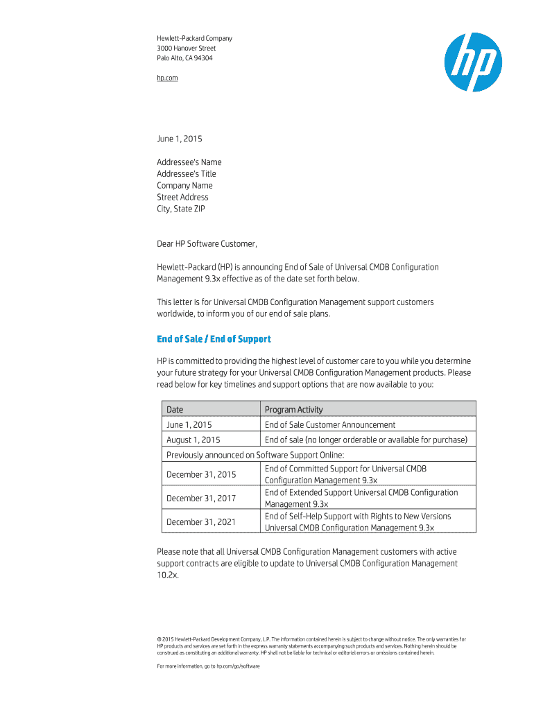 Fillable Online Hewlett-Packard (HP) is announcing End of Sale of ...