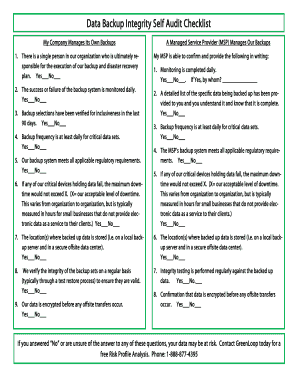 Fillable Online Data Backup Integrity Self Audit Checklist Fax Email ...