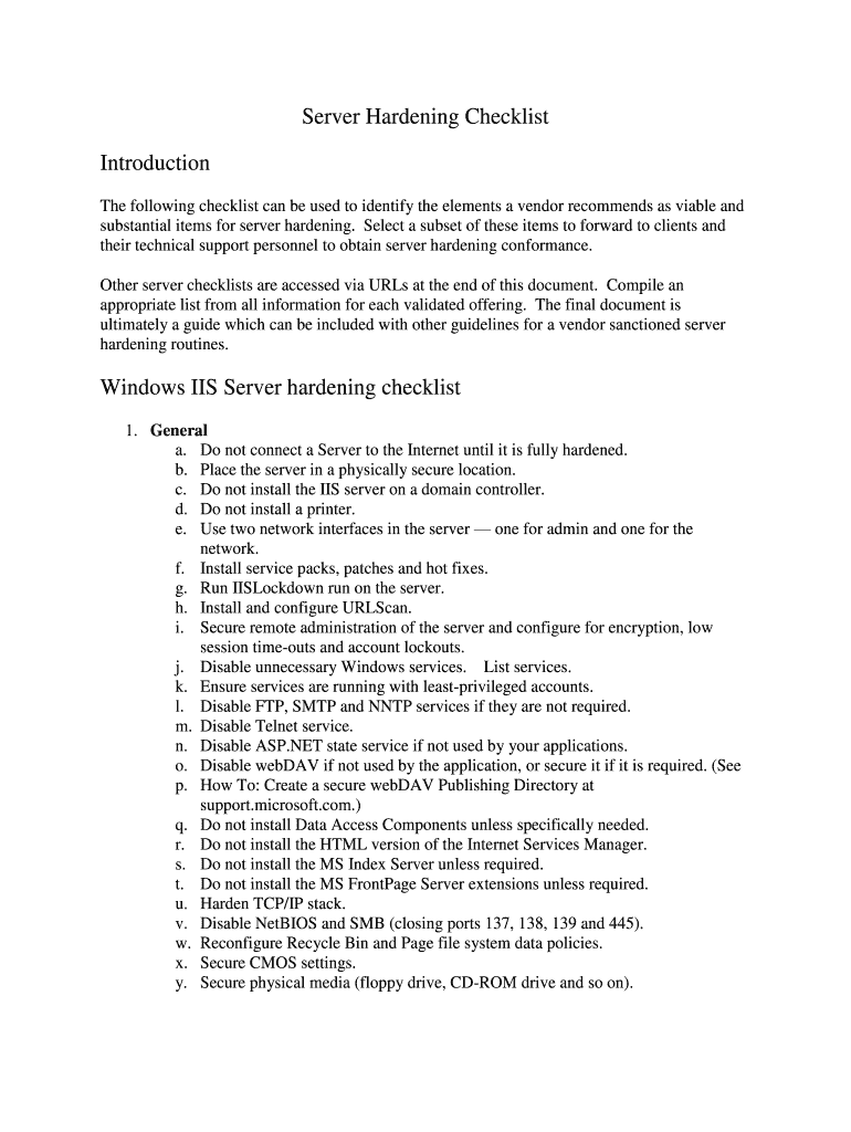 Fillable Online Server Hardening Checklist Fax Email Print - pdfFiller