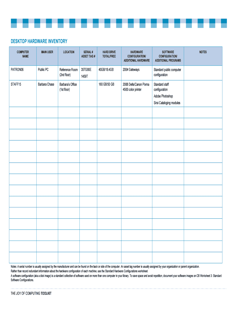 Fillable Online DESKTOP HARDWARE INVENTORY Fax Email Print - pdfFiller