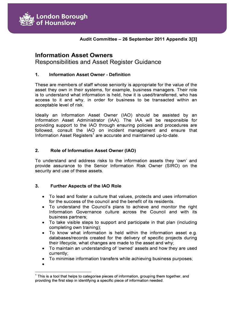 Fillable Online Information Asset Owners Fax Email Print - pdfFiller