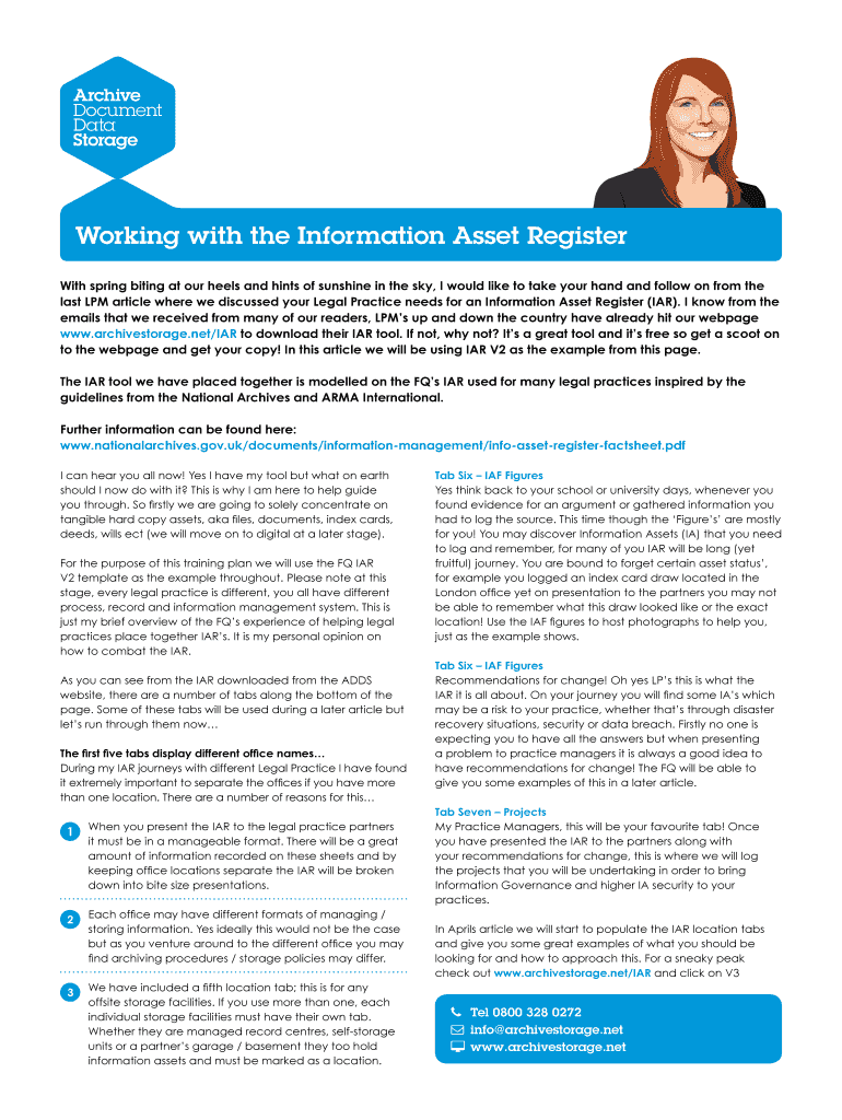 Fillable Online Working with the Information Asset Register Fax Email ...